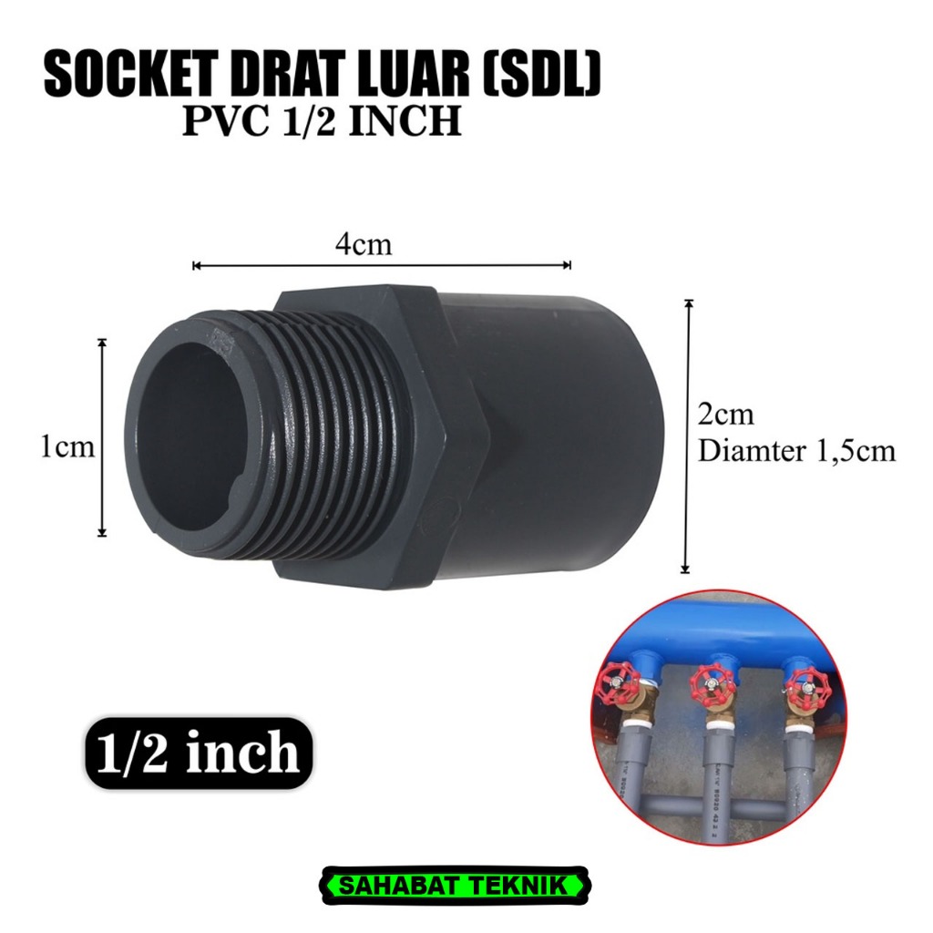 Jual Sok Drat Luar SDL PVC 1/2 inch 3/4 Inch 1 Inch Fitting Sambungan ...