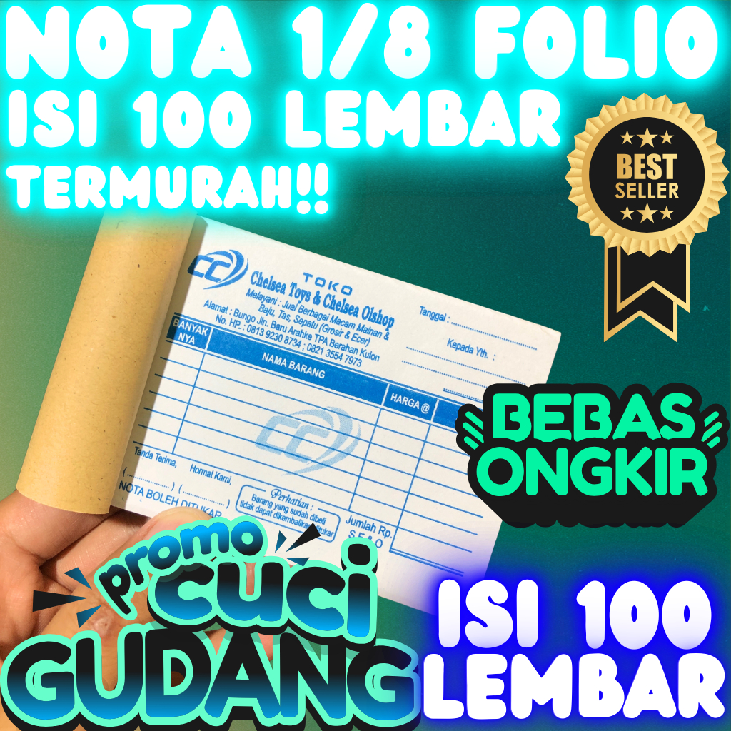 Jual Cetak Nota Custom Ukuran 1/8 Folio Gratis Desaign dan Logo Toko ...