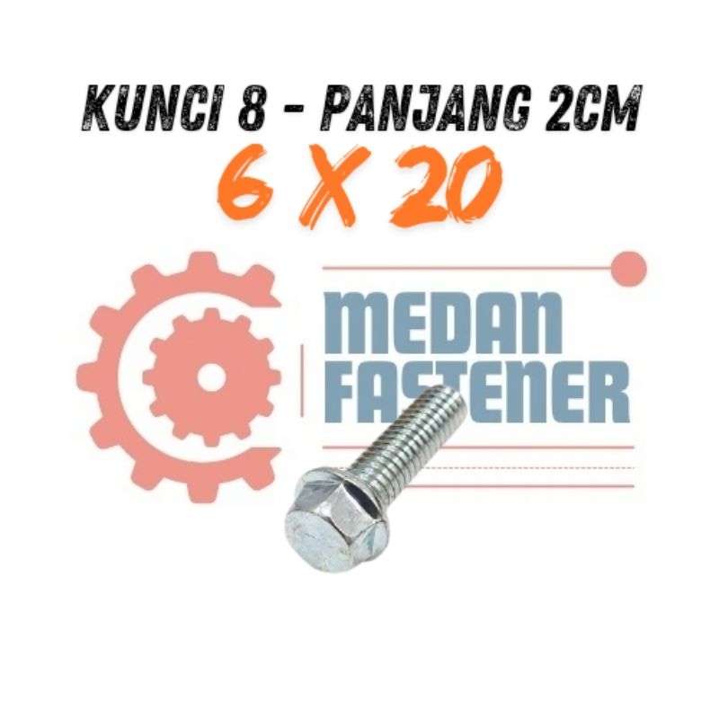 Jual Flange bolt putih 6x20 K8 / baut Flange bolt putih galvaniz 6 x 20 ...