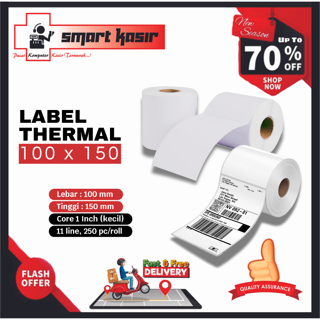 Jual LABEL BARCODE THERMAL 100 X 150 MM | KERTAS STICKER LABEL ISI 250 ...