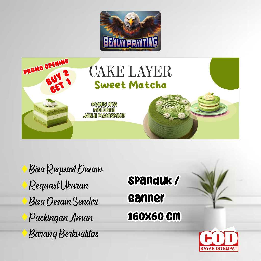 Jual SPANDUK BANNER CAKE LAYER SWEET MATCHA 160X60 CM BISA REQUEST ...
