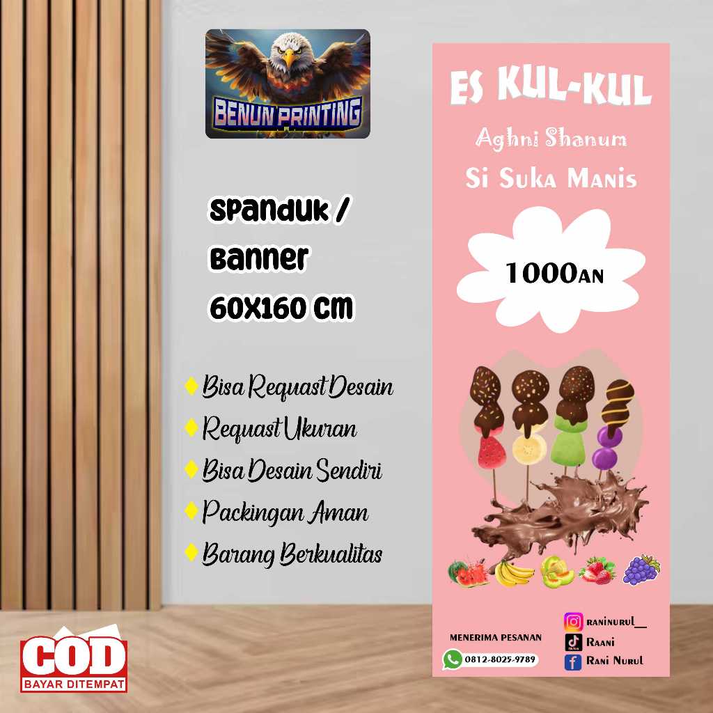 Jual SPANDUK BANNER ES KUL KUL 60X160 CM BISA REQUEST DESAIN | Shopee ...