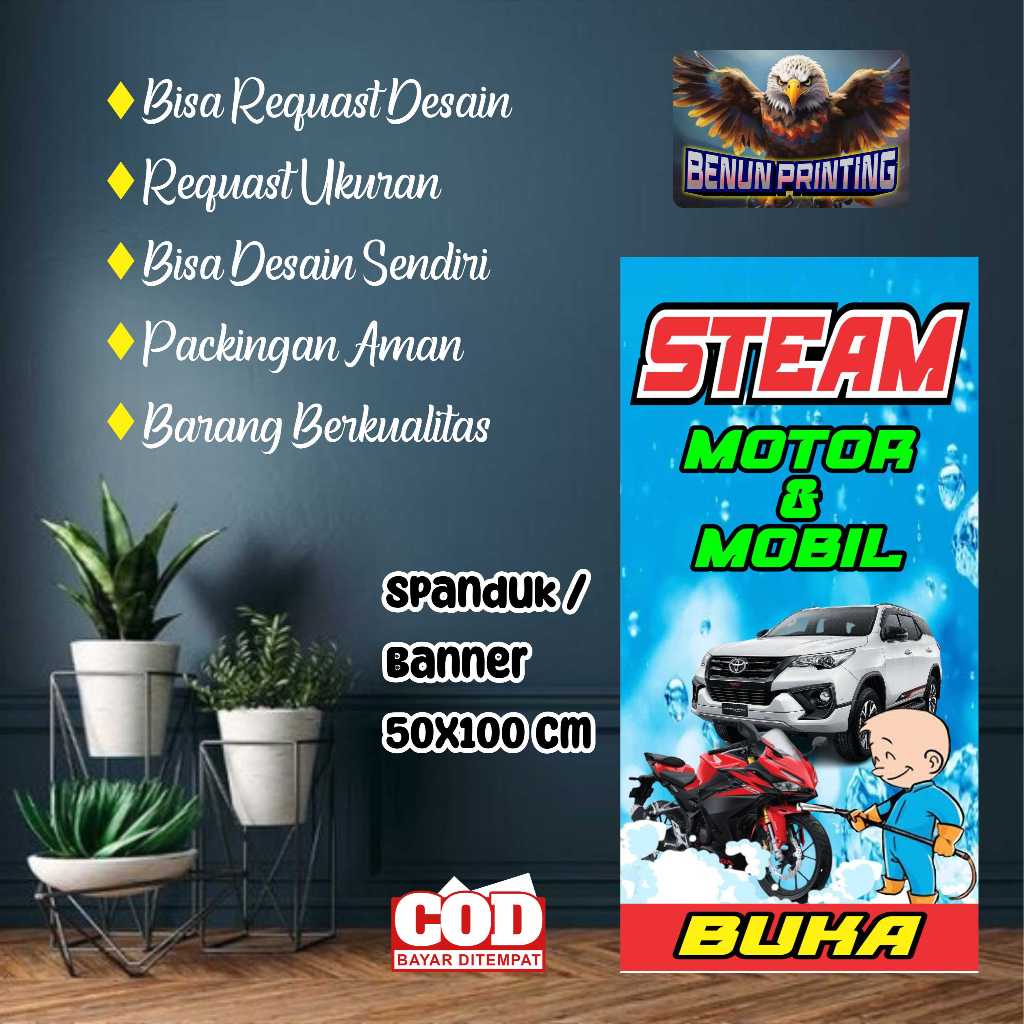 Jual SPANDUK BANNER STEAM MOTOR &MOBIL 50X100 CM BISA REQUEST DESAIN ...