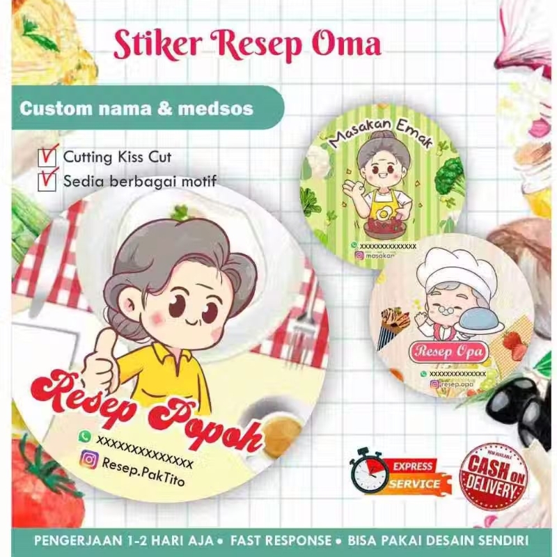 Jual [170 pcs] Stiker Cromo Masakan Oma / Nenek / Stiker bulat / Label ...