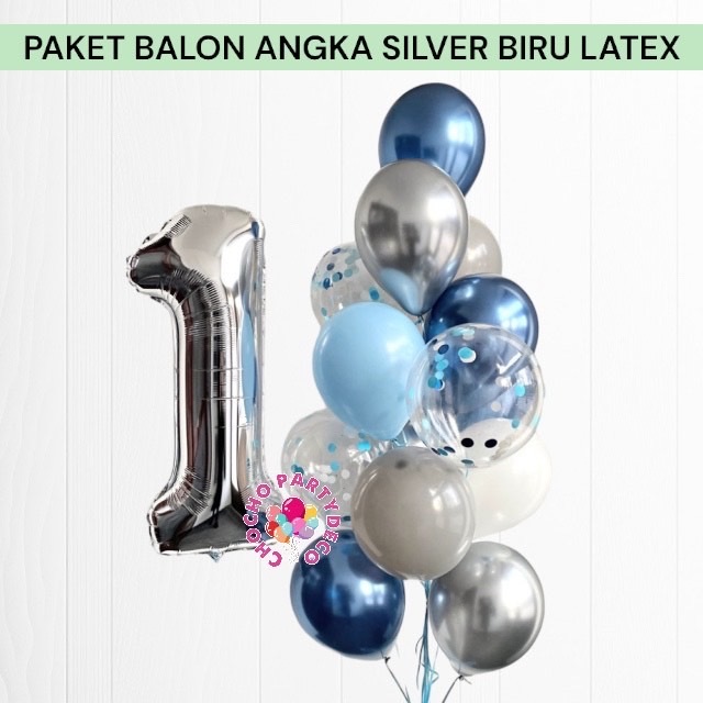 Jual Paket BALON ANGKA SILVER BIRU LATEX | Shopee Indonesia
