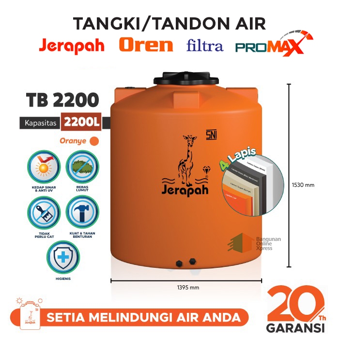Jual TANGKI AIR / TOREN / TANDON AIR JERAPAH/OREN/FILTRA/PROMAX TB2200 ...