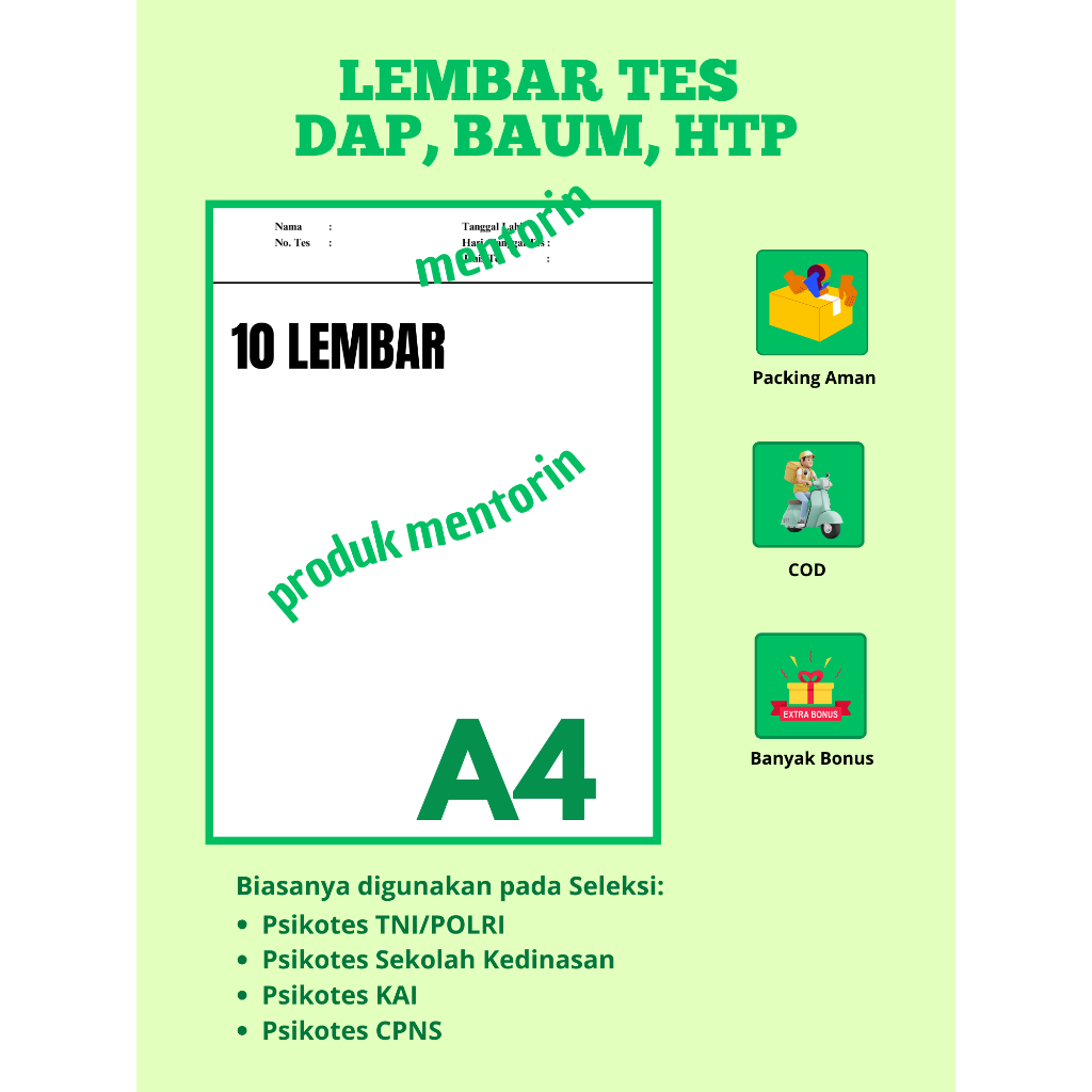 Jual Tes Psikotes DAP,BAUM,HTP Lengkap dengan Petunjuk Pengerjaan dan ...