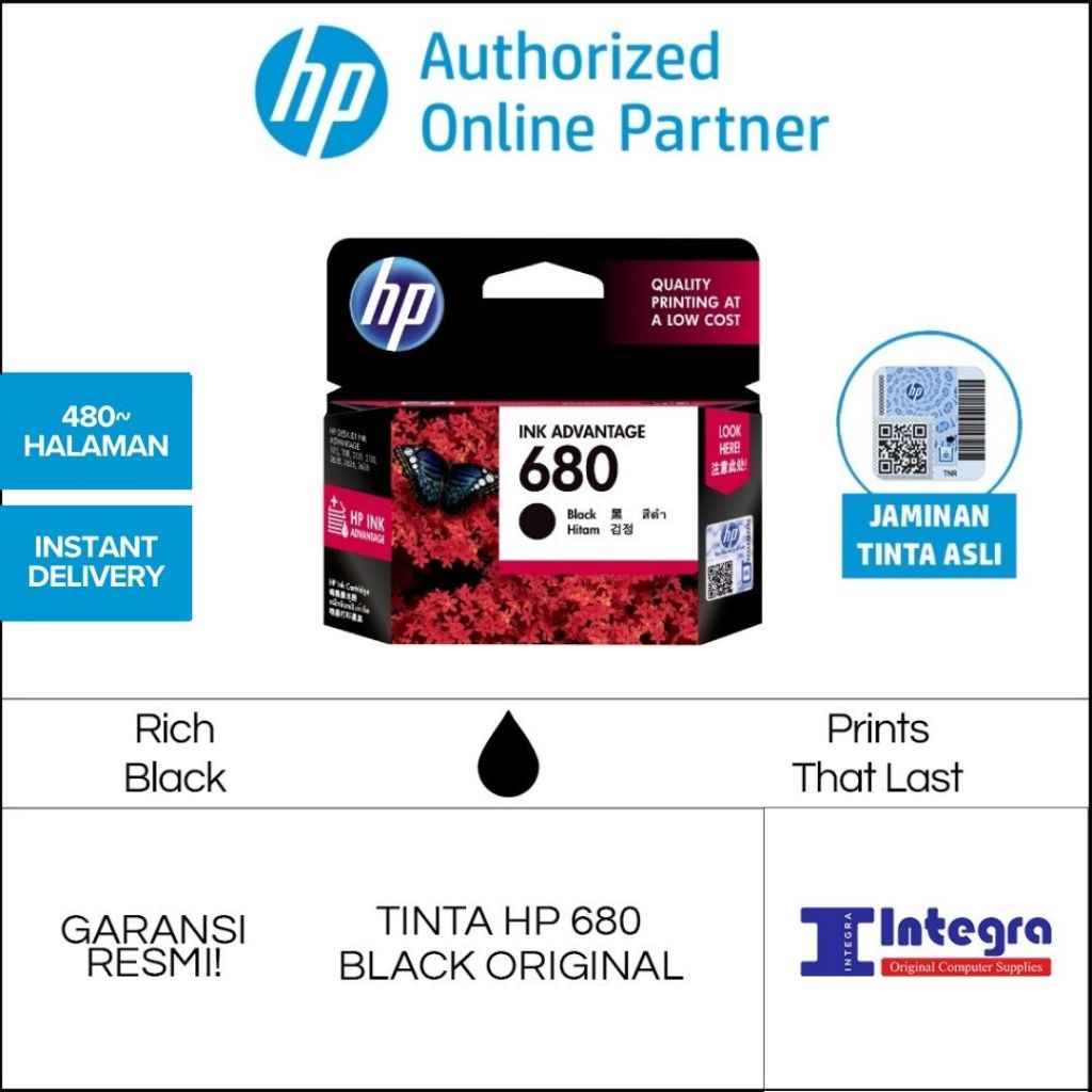Jual Tinta HP 680 Black / Hitam Original Ink Cartridge - F6V27AA For ...