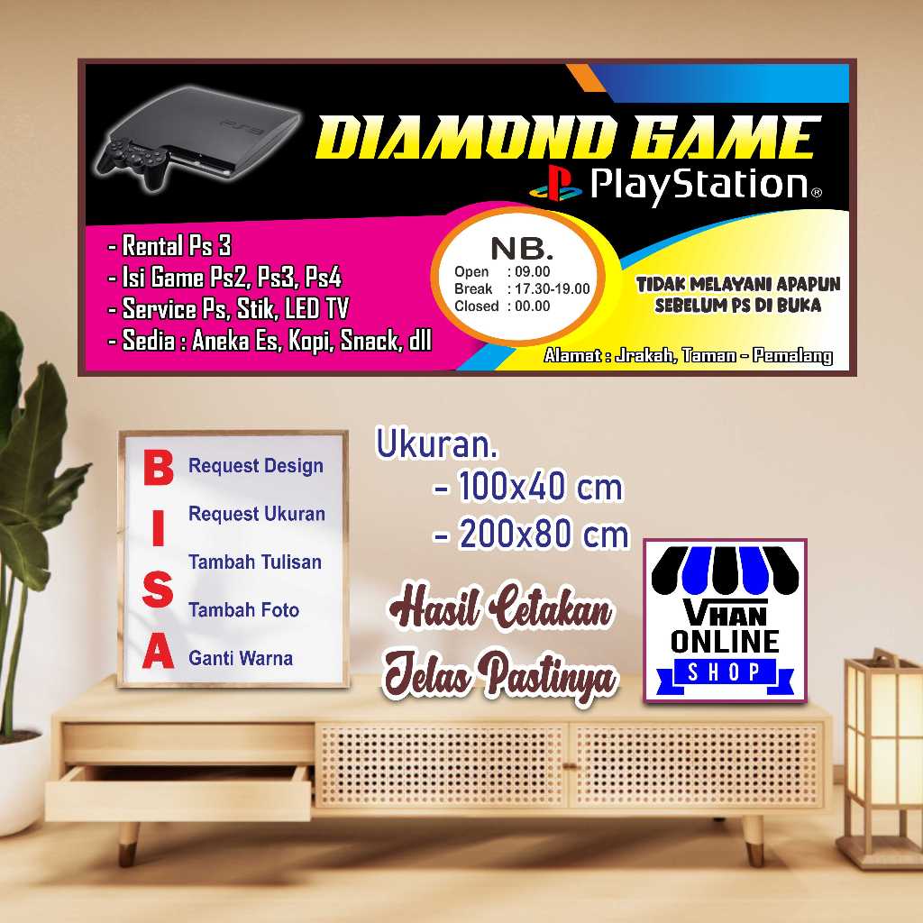 Jual Banner Spanduk MMT Rental PS Game Playstations Design Gambar Tidak ...