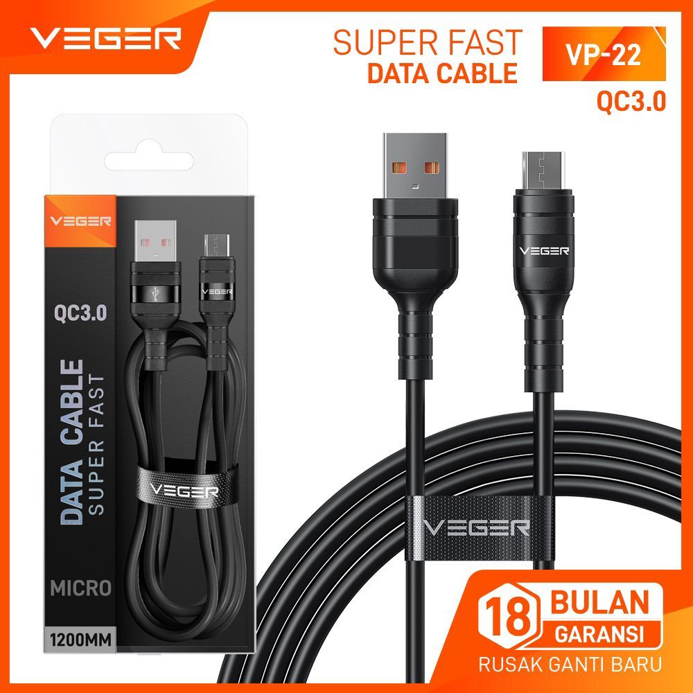Jual VEGER Kabel Data VP-22 Micro/VP-23 Type-c/VP-24 Lightning Fast Charging 120CM Data Cable ...
