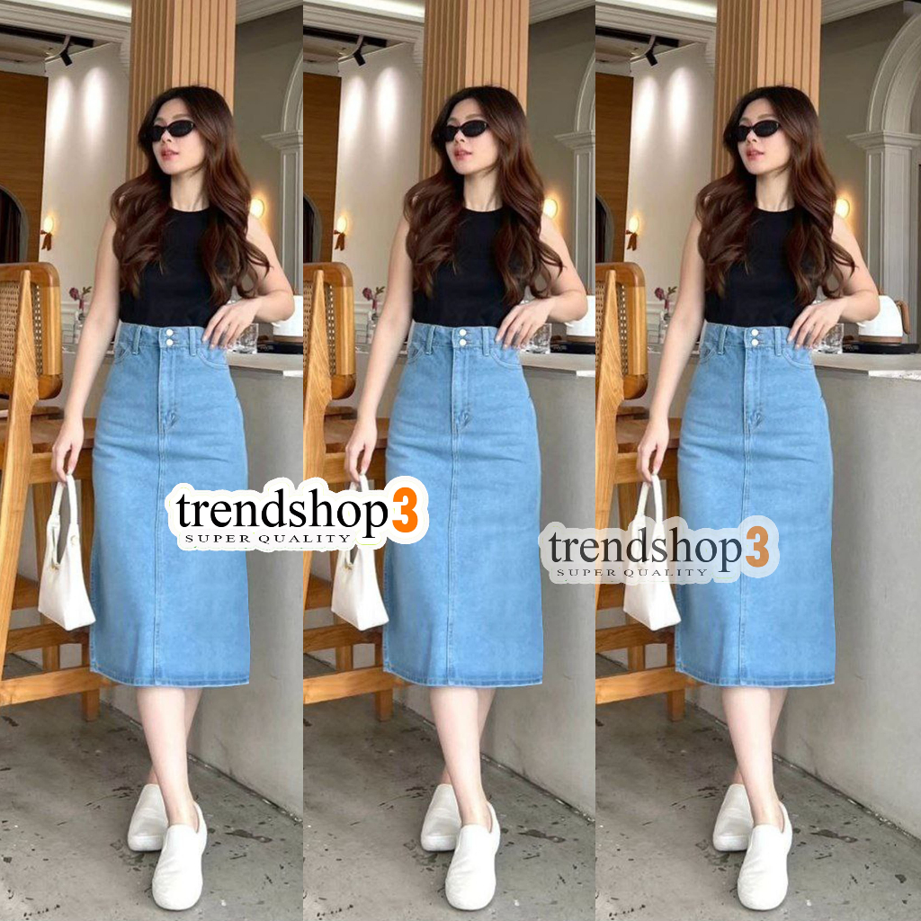 Jual Rok Jeans Premium | Rok Jeans High waist | Rok Span Panjang 7/9 ...