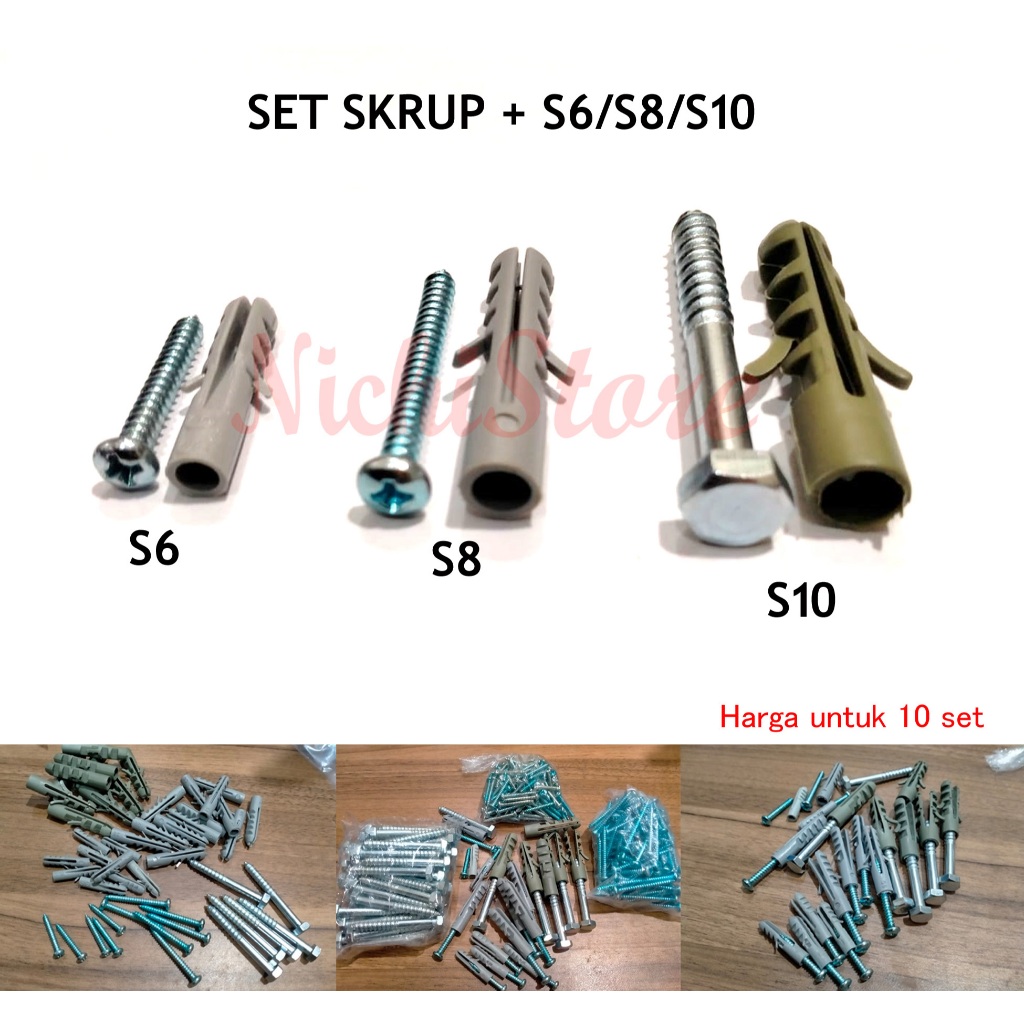 Jual 10 Set Sekrup S6 S8 S10 Baut Mur Tembok | Shopee Indonesia