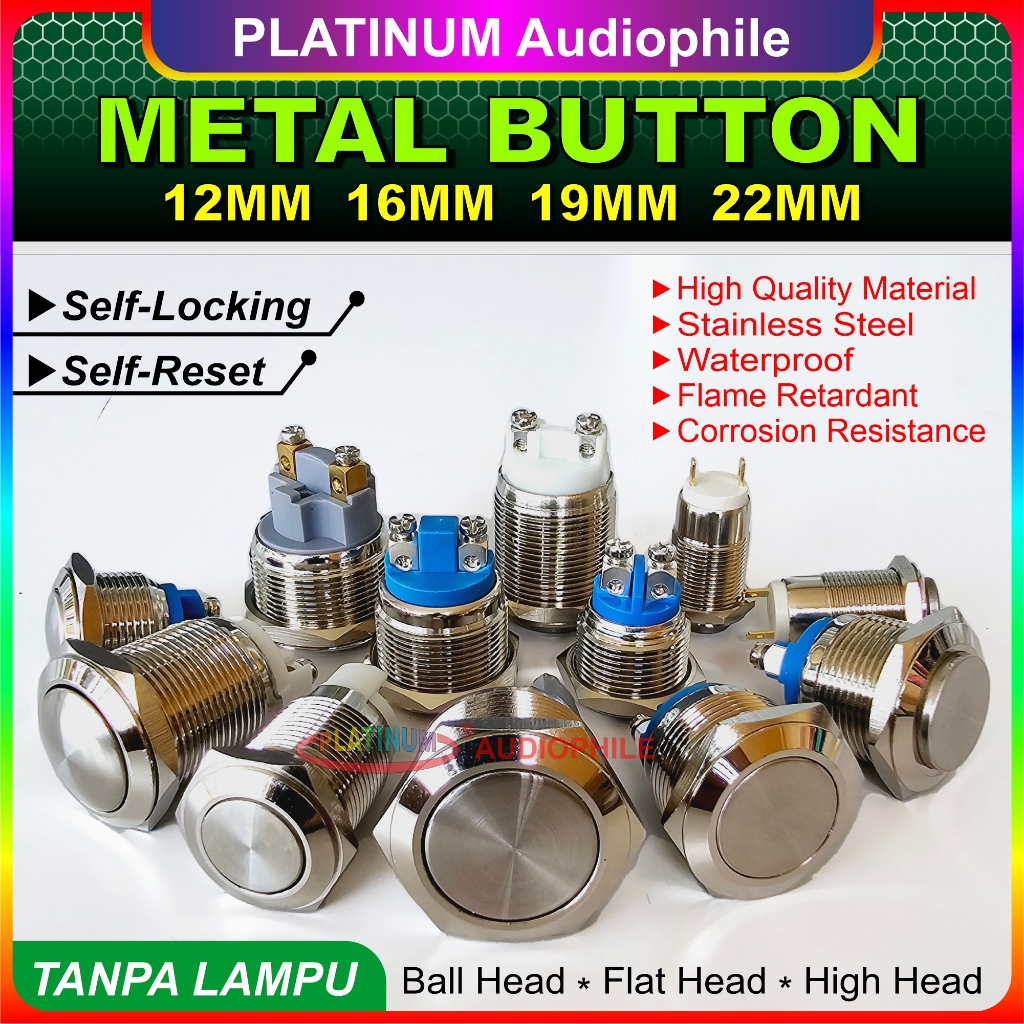 Jual Metal Push Button Switch Saklar On Off Stainless Tanpa Lampu 12MM ...