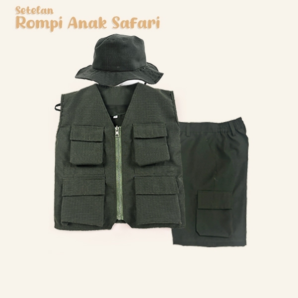 Jual Vest Rompi Anak Warna Hijau Army Satu Set Rompi Topi Celana ...