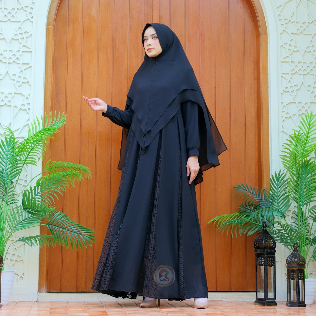 Jual Raisma - Gamis Syari Set Khimar Hitam - Broken White - Putih ...
