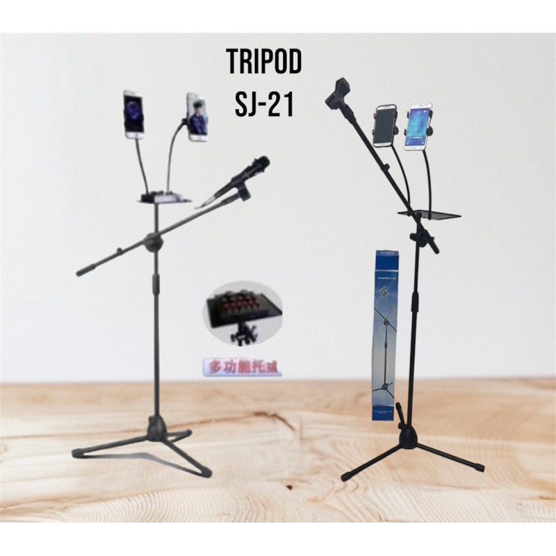 Jual TRIPOD MICROPHONE STAND SJ-21 ,Stand Mic dengan 2 smartphone ...