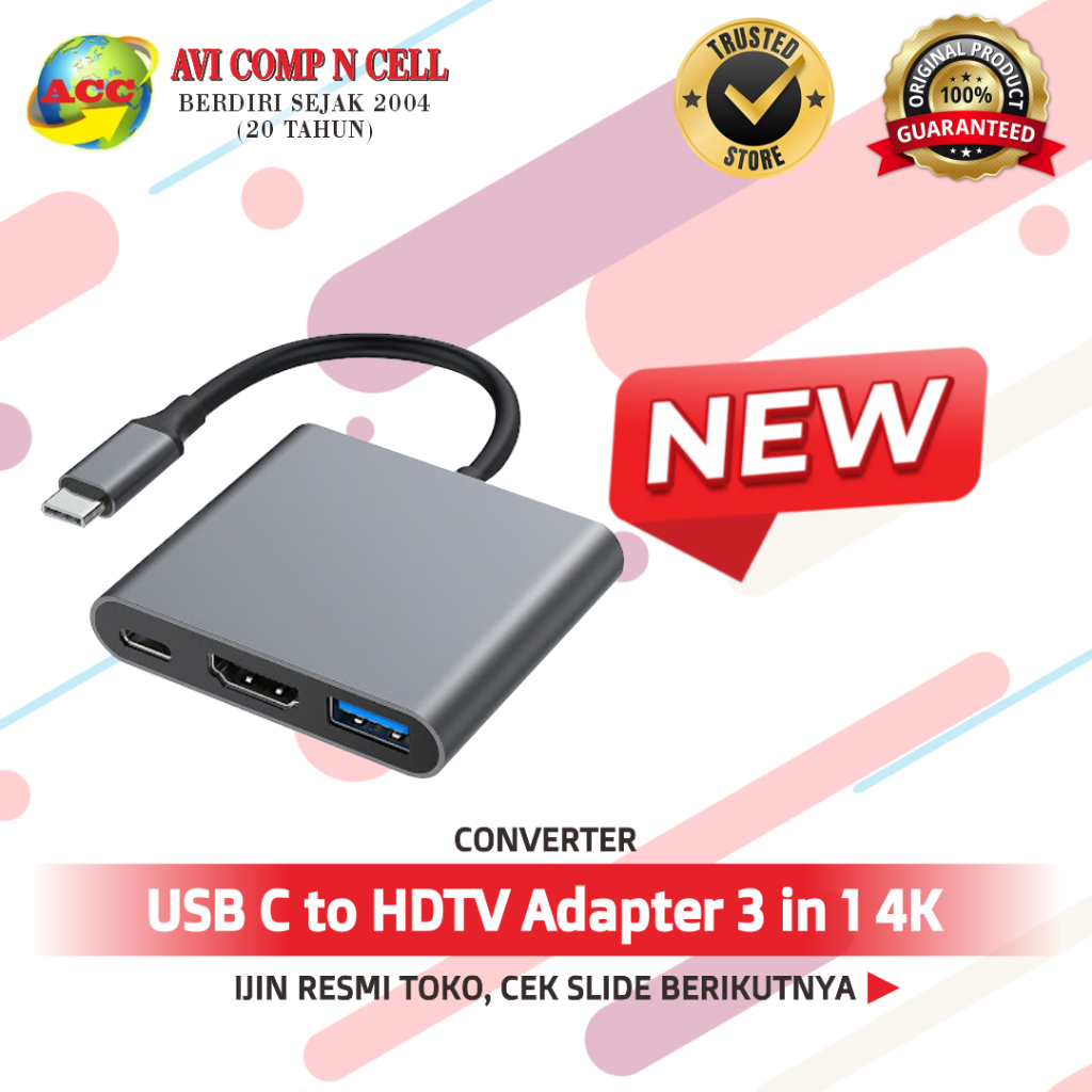 Jual USB Type C 3 in 1 HDTV VGA Adapter 4K Maxline | Shopee Indonesia