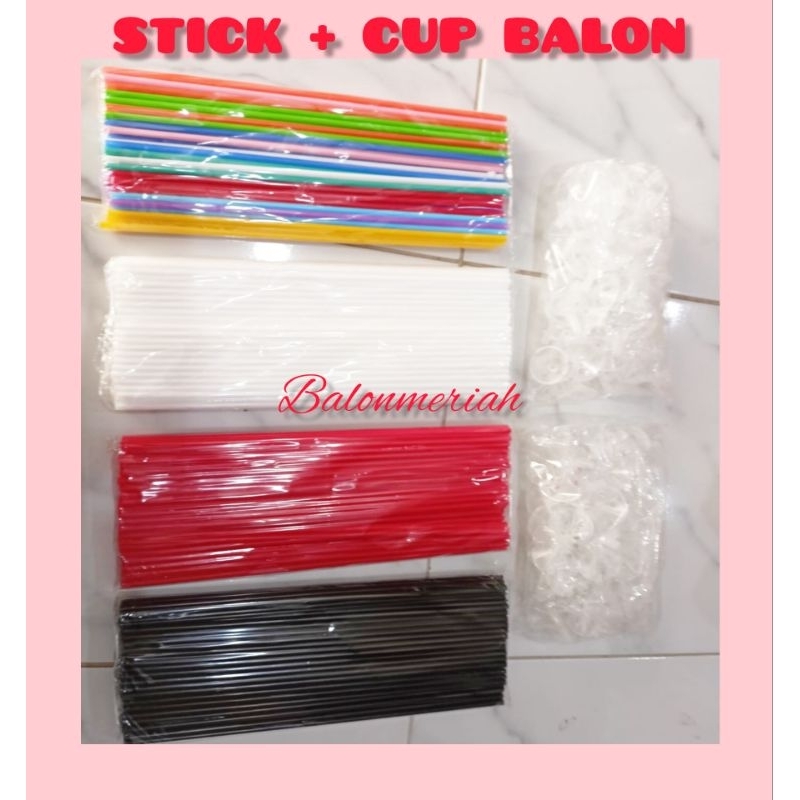 Jual STICK BALON DAN CUP BALON ISI 50 PCS WARNA WARNI, PUTIH, HITAM ...