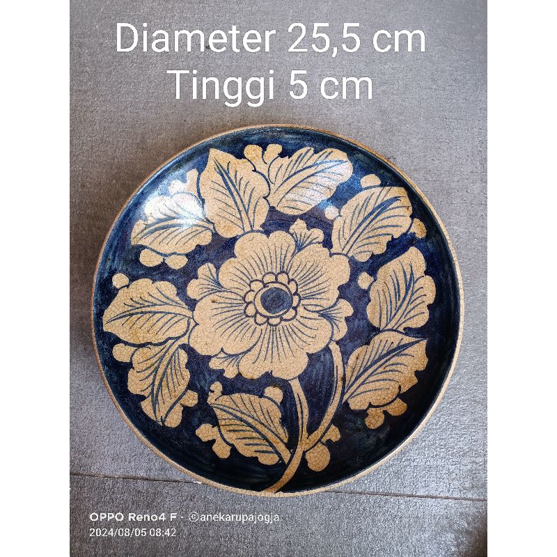 Jual Piring keramik lukis biru bunga motif retak 1000 untuk dekorasi ...