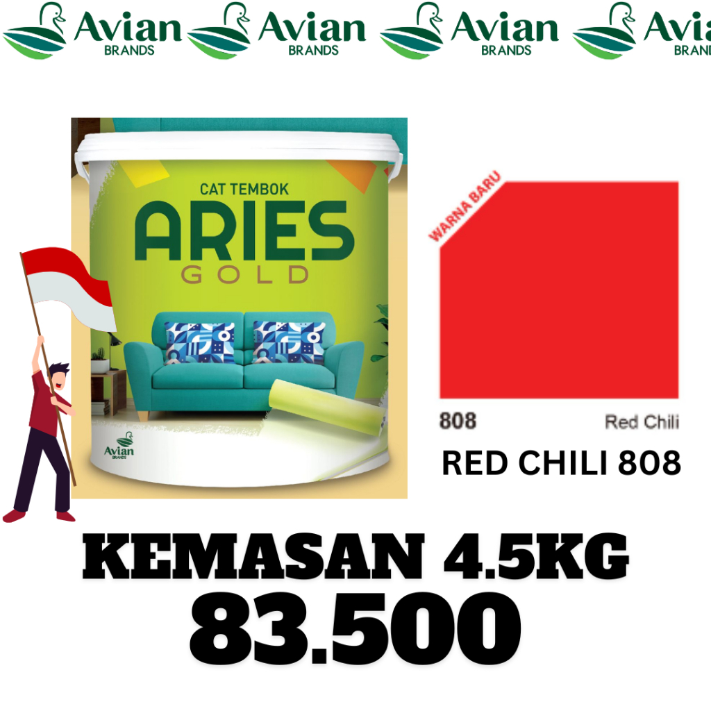 Jual CAT TEMBOK ARIES GOLD 4,5KG WARNA MERAH RED CHILI 808 (AVIAN ...
