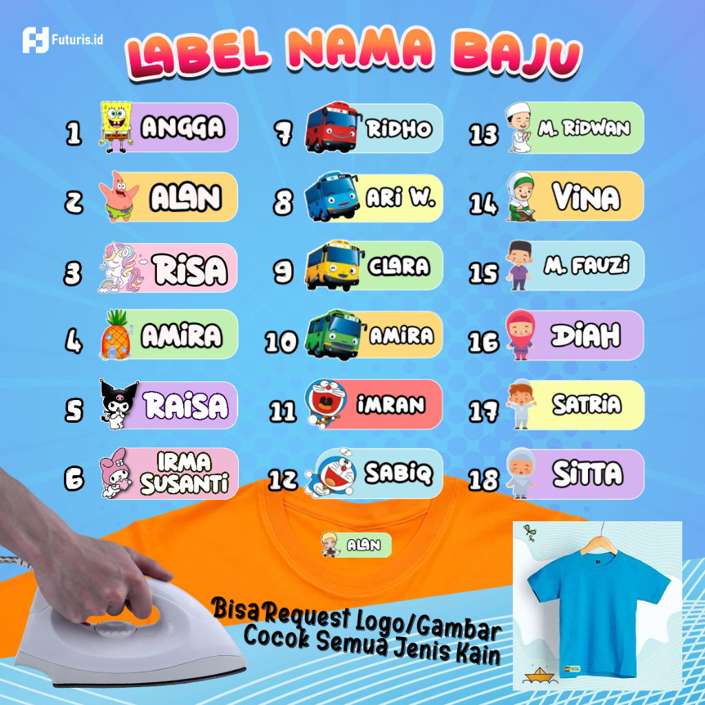 Jual 54 pcs STIKER BAJU NAMA CUSTOM / Stiker Kain Kaos Baju / Sablon ...