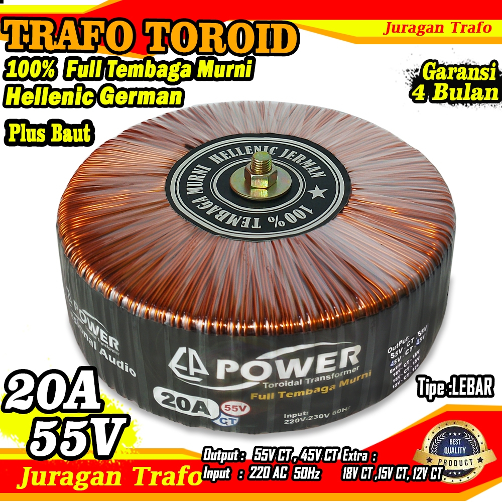 Jual Trafo Toroid Power Original 20A (MURNI) CT 55V 45V dengan Extra CT ...