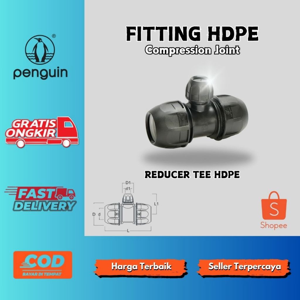 Jual Fitting HDPE Compression Reducer Tee 2"x1" (63mmx32mm) | Shopee Indonesia