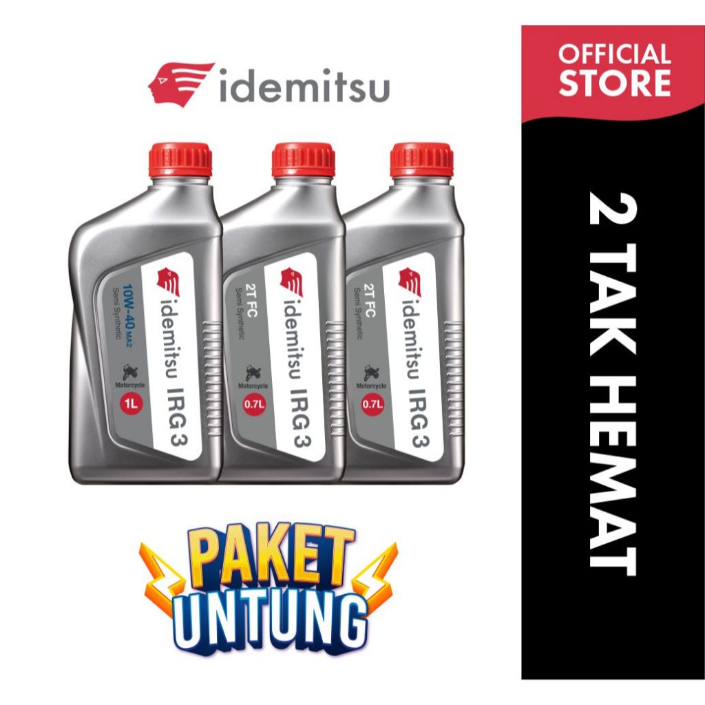 Jual PAKET OLI IDEMITSU IRG3 2T (0.7L) 2 BOTOL + IDEMITSU IRG3 10W-40 ...
