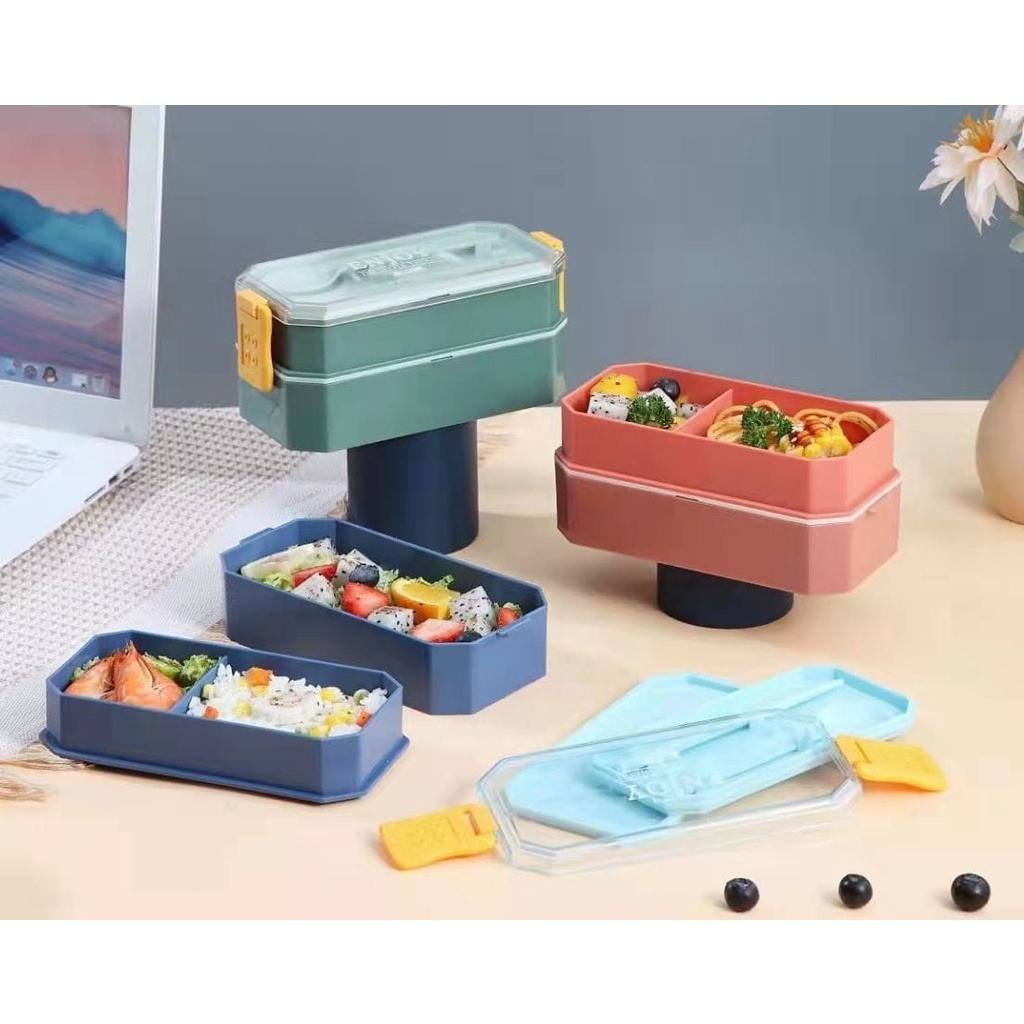 Jual LUNCH BOX 2 & 3 SUSUN JERAMI 750 ML FREE SENDOK GARPU / LUNCH BOX ...