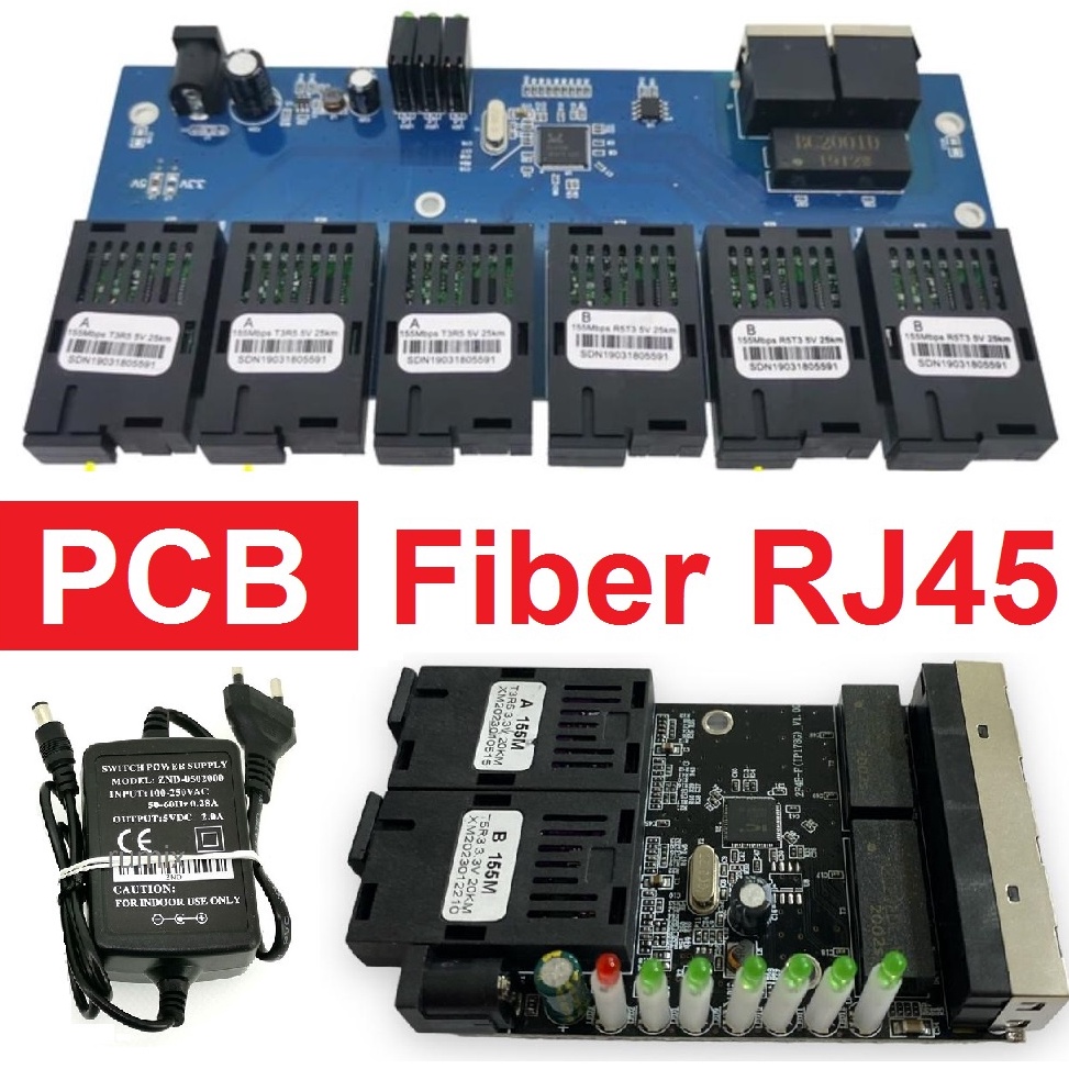 Jual PCB Media Converter Fiber 2 FO SC Port 4 LAN Rj45 Optik Optical 6 ...