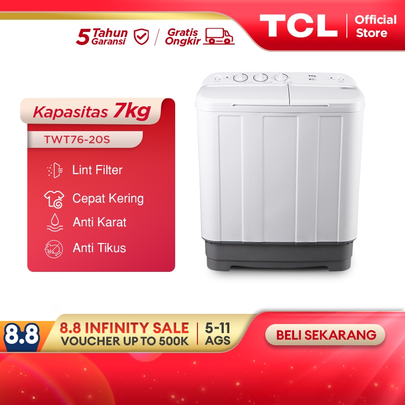 Jual TCL Mesin Cuci 2 Tabung - Twintub 7KG - Lint Filter - Anti Karat - Anti Tikus (Model: TWT76 ...