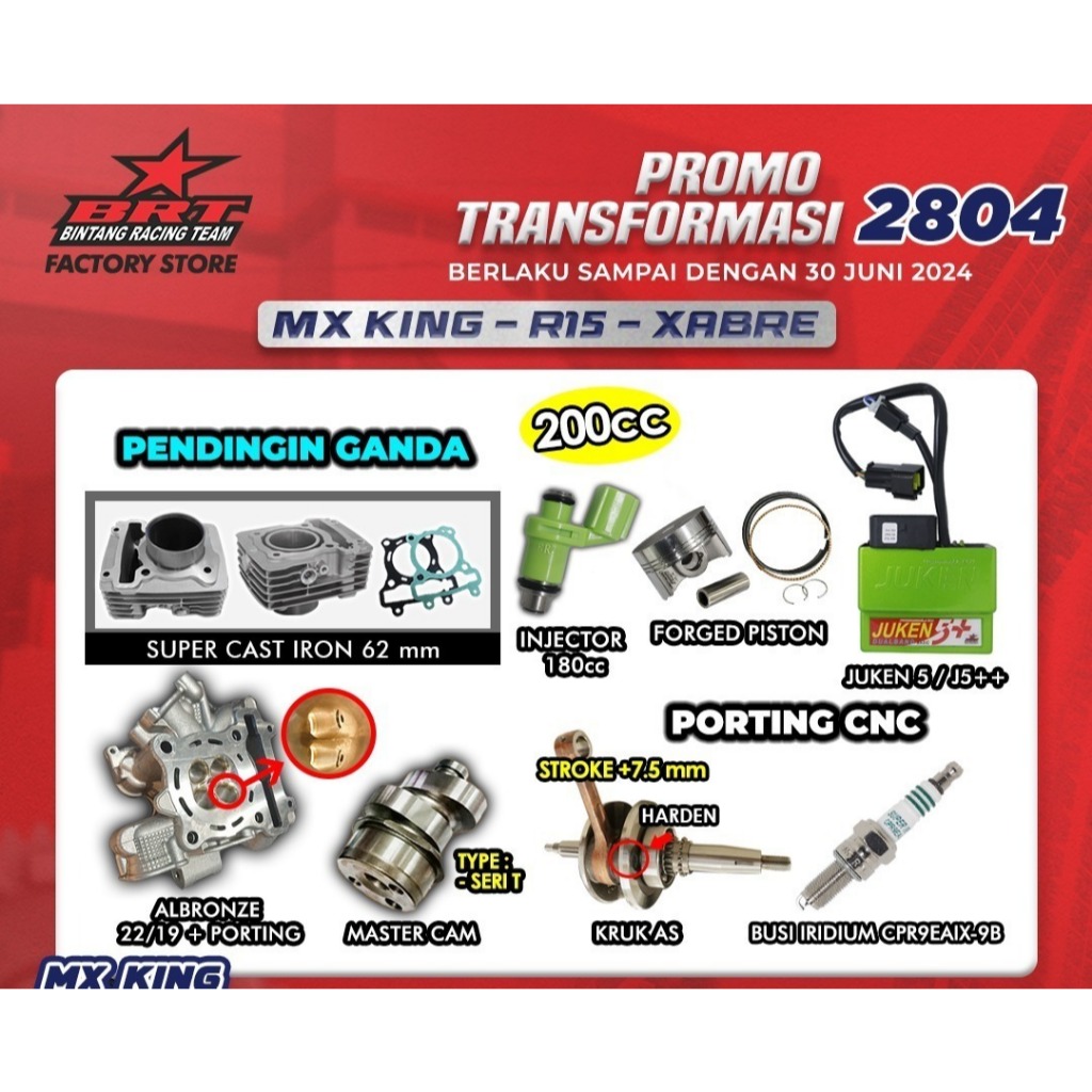Jual PAKET BORE UP 2804 MX KING / R15/ XABRE 200CC BRT | Shopee Indonesia