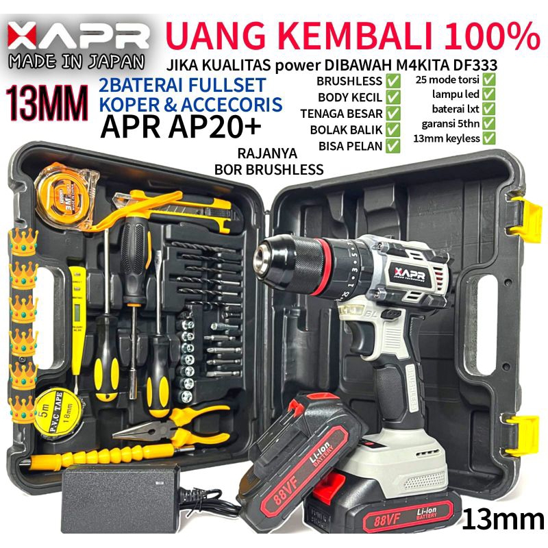 Jual APR raja bor cordless type AP20 88v 13mm gen 4 brushless mesin bor ...