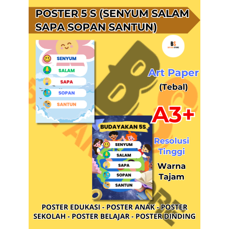 Jual Poster 5 S Budayakan 5 S – Poster Senyum Salam Sapa Sopan Santun ...