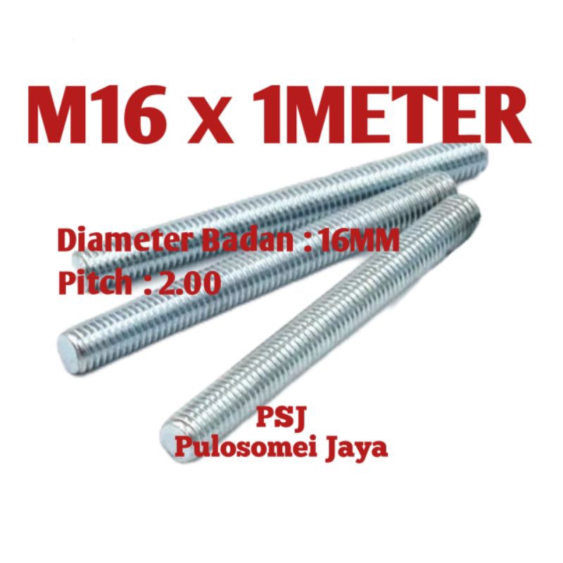 Jual Asdrat Galvanis M16 x 1 Meter / Long Drat Galvanis Putih M16 x 1 ...