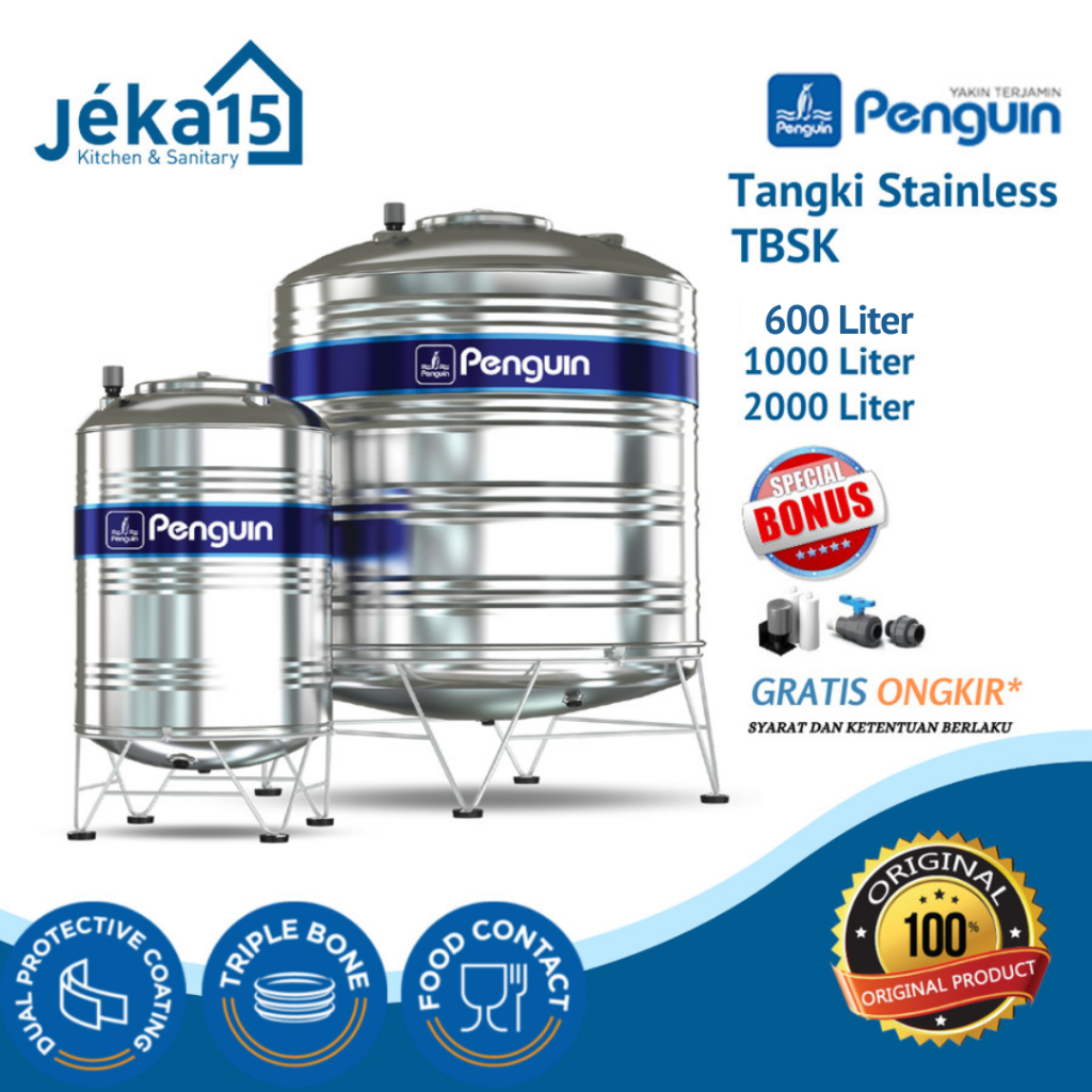 Jual TANGKI AIR STAINLESS STEEL PENGUIN - TBSK / KAPASITAS 600 L - 1000 ...