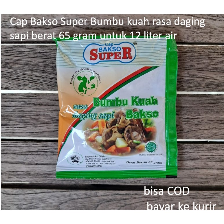 Jual Cap Bakso Super Bumbu kuah rasa daging sapi berat 65 gram untuk 12 ...