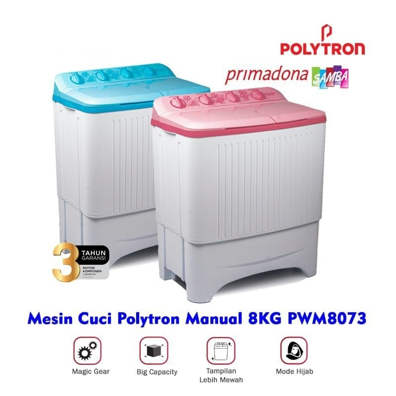 Jual Mesin Cuci Polytron 2 Tabung / Twin Tub 8Kg PWM 8076 / PWM 8073 | Shopee Indonesia