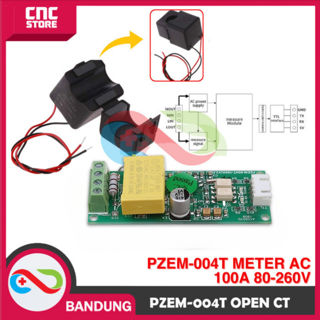 Jual PZEM-004T SENSOR WATT VOLT CURRENT METER AC 100A 80-260V OPEN CT ...