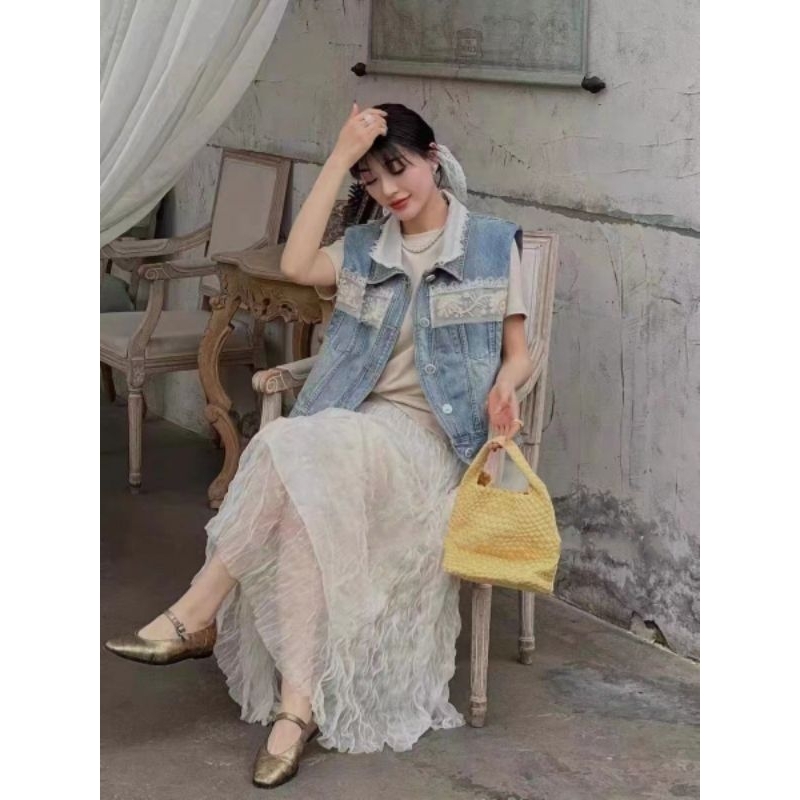 Jual TP530 Korean Denim Ribbon Vest | Shopee Indonesia