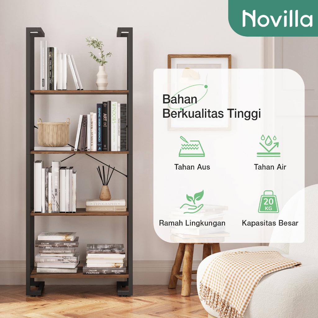 Jual Novilla Rak Buku 4-Tingkat, Bingkai Logam, Tahan Air & Anti Gores ...
