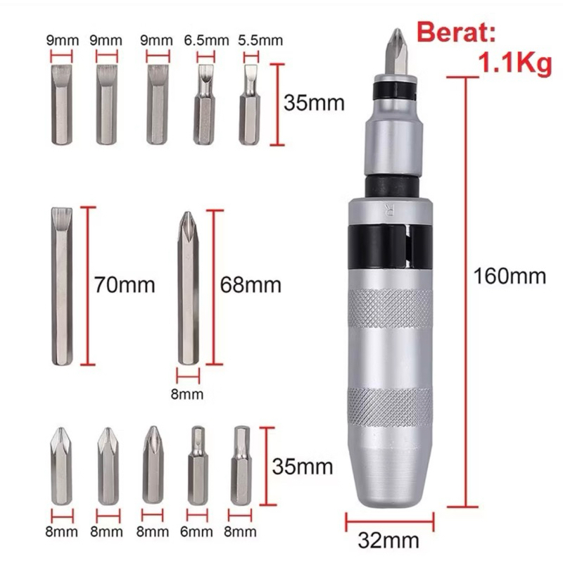 Jual 13 pcs Obeng ketok set obeng getok putar set getok Putar Set ...