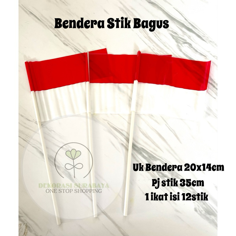 Jual Bendera Stik 17 agustus 20x14cm Bagus Merah Putih isi 12stik ...