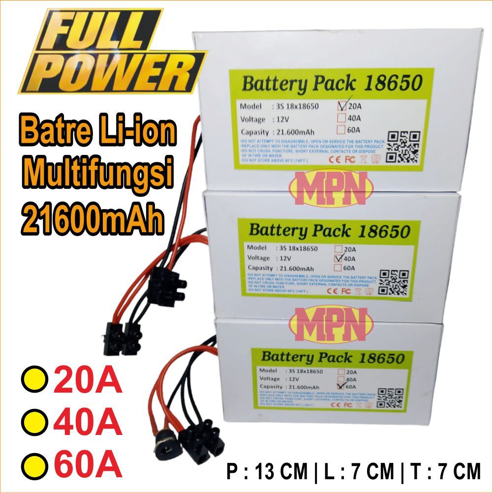 Jual BATERAI PACK Li-ion 18650 2V, BATRE 12V 20A, 40A, 60A MULTIFUNGSI ...