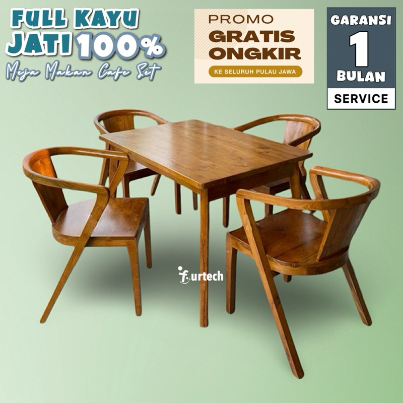 Jual Set Meja Makan Kayu Jati Minimalis 4 Kursi Cafe Retro Model Terbaru - Meja Makan Restoran ...