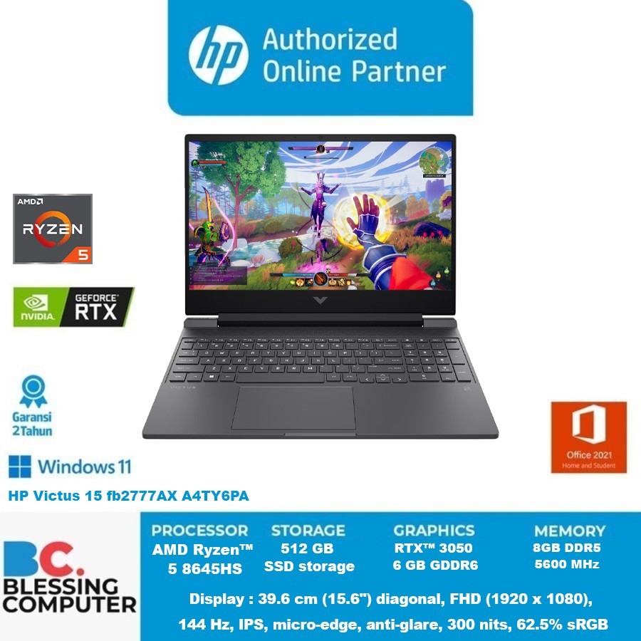 Jual HP Victus 15 fb2777AX A4TY6PA Ryzen 5 8645HS 8GB 512GB 3050 W11 ...