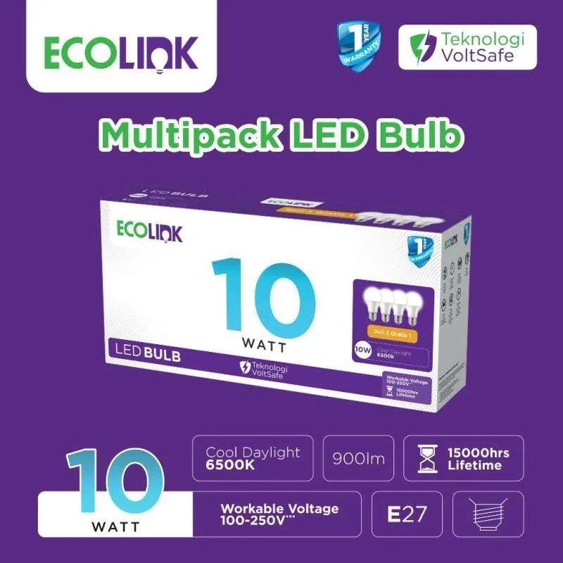 Jual Ecolink Multipack (3+1) Lampu LED Bulb Ecolink 10W Cool Daylight ...