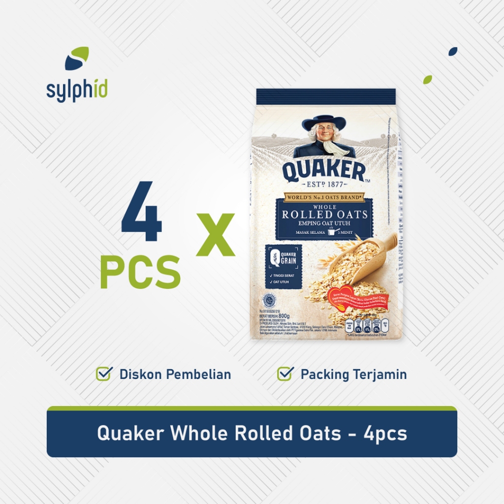 Jual Quaker Whole Rolled Oats 800 gram / Sarapan Sereal Oatmeal (4 pcs ...