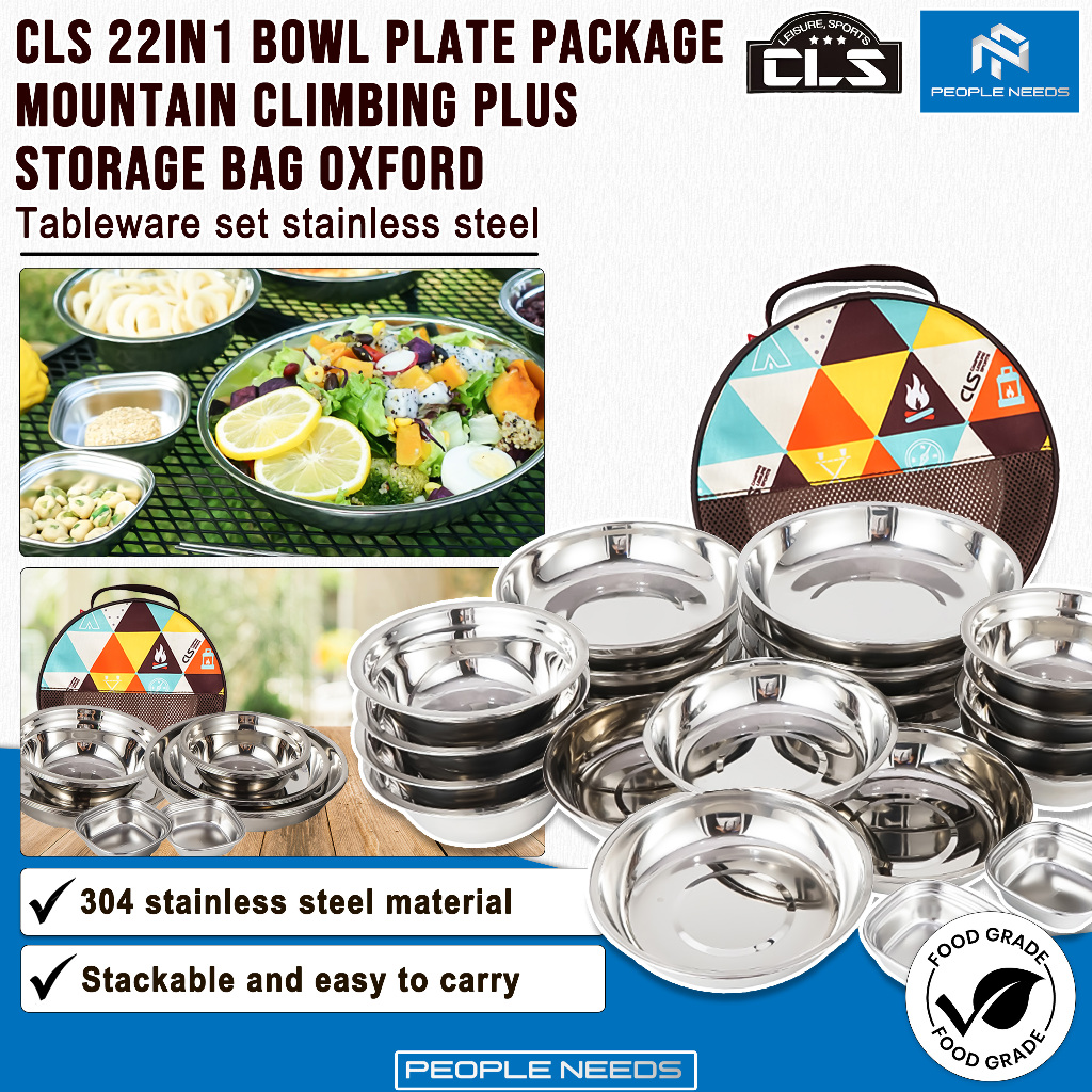 Jual Paket Piring Mangkok Tableware Set 22 in 1 Cookware Set Camping SUS 304 Plus Storage Bag ...