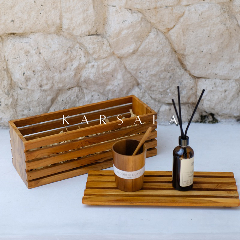 Jual [BEST DEAL] KARSALA 2 in 1 Box Parket Coaster Kayu Jati Asli ...